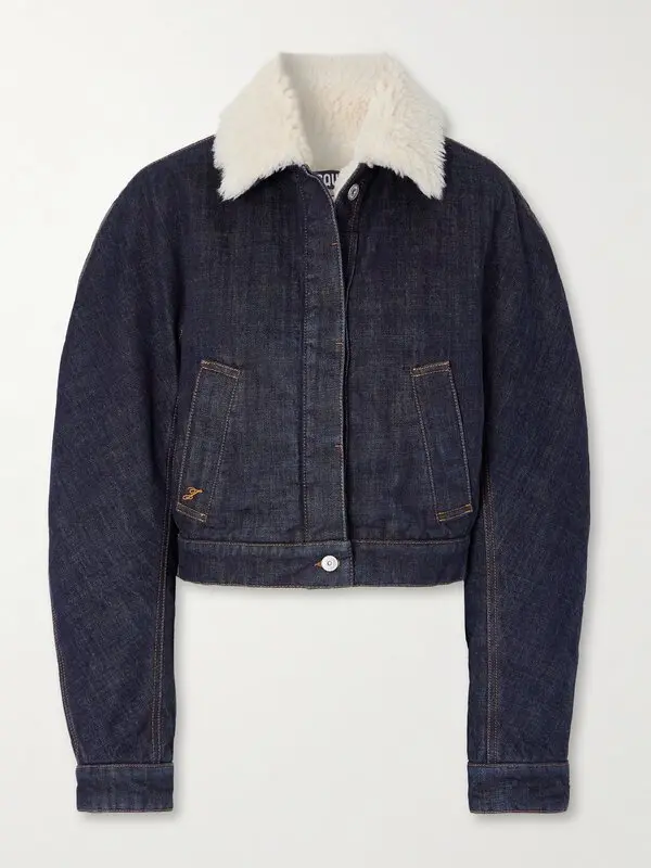 Jacquemus The Ovalo Fleece-trimmed Denim Jacket - Dark Denim