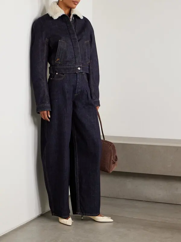 Jacquemus The Ovalo Fleece-trimmed Denim Jacket - Dark Denim