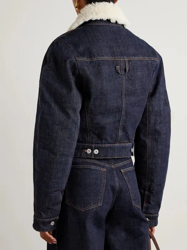 Jacquemus The Ovalo Fleece-trimmed Denim Jacket - Dark Denim