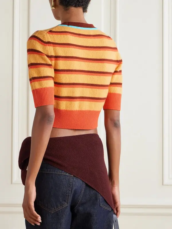 Christopher John Rogers Striped Brushed Merino Wool-blend Sweater - Orange