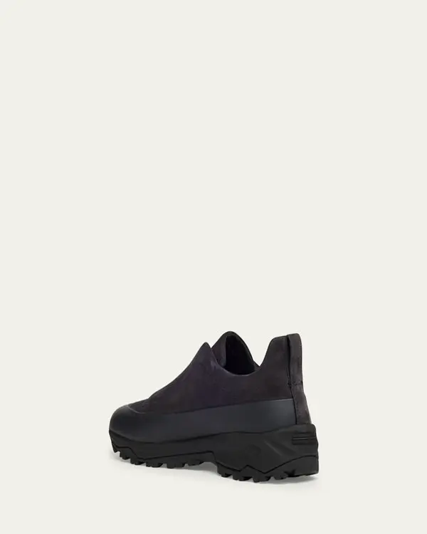 Zegna Triple Stitch Monte Suede And Leather Slip-on Sneakers - Navy Blue