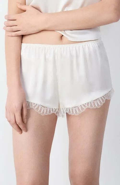 ETAM Lace Trim Silk Shorts - Ecru