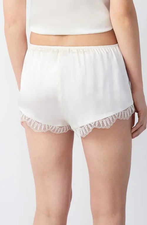 ETAM Lace Trim Silk Shorts - Ecru