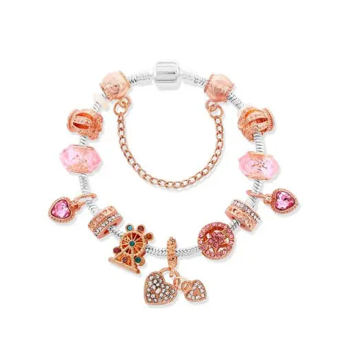 DONATELLO GIAN Two Tone Heart Locket Charm Bracelet - Rose