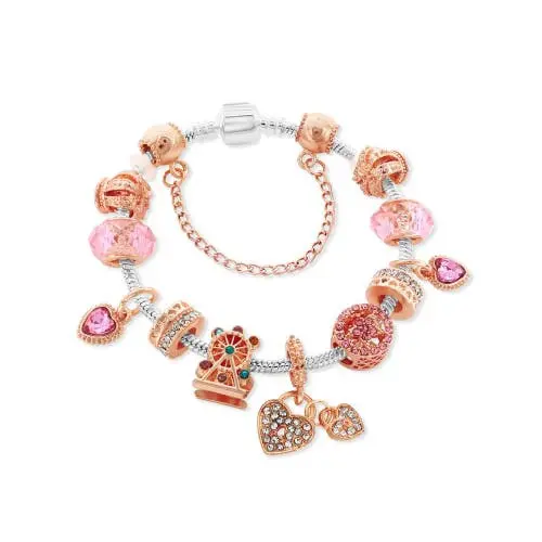 DONATELLO GIAN Two Tone Heart Locket Charm Bracelet