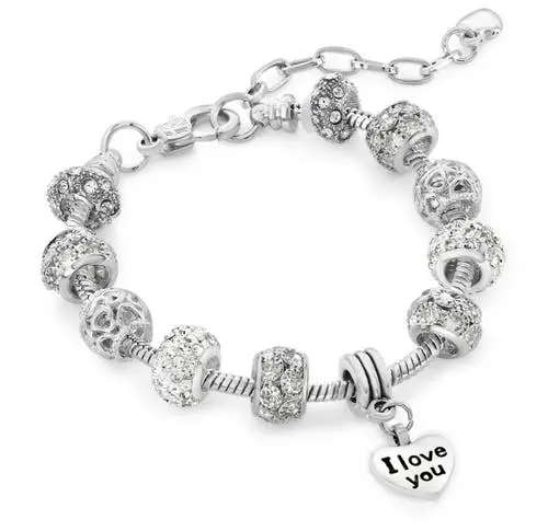 DONATELLO GIAN I Love You Heart Charm Bracelet - Silver