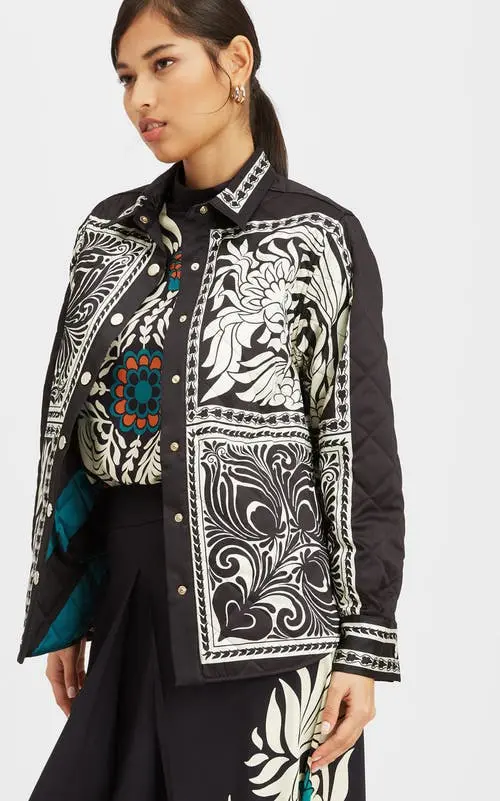 La DoubleJ Iris Printed Shirt Jacket - Mix Tiles Placée Black