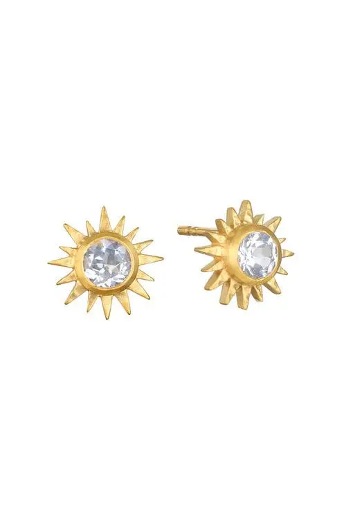 SATYA JEWELRY Starburst White Topaz Stud Earrings - Gold