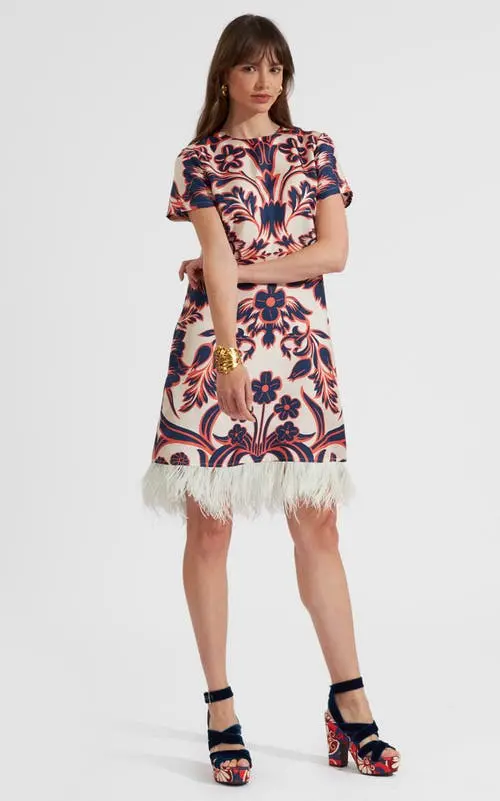La DoubleJ Mini Swing Feathered Silk Dress - Va-va Placée White