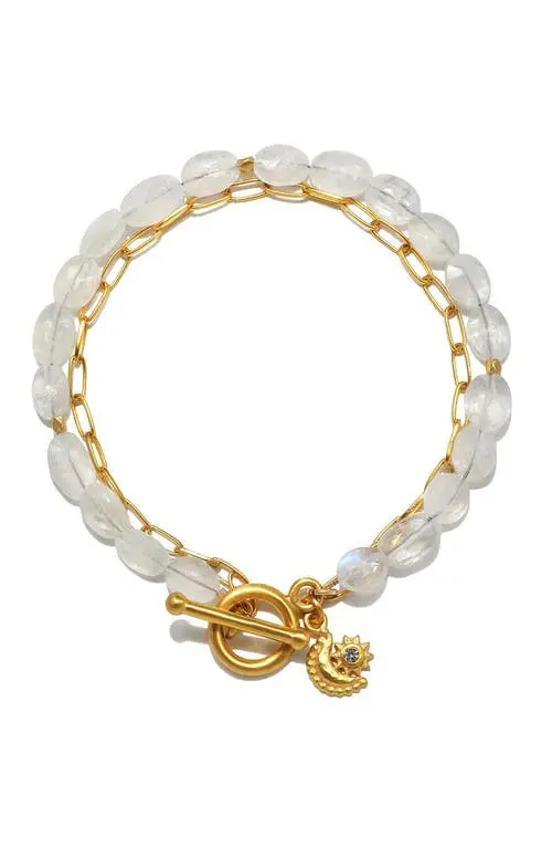 SATYA JEWELRY Goddess Wisdom Moonstone Beaded And Chain Toggle Bracelet - Gold