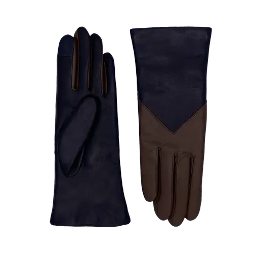 AGNELLE Lambskin And Cashmere Lined Gloves - Tnoir/whisky
