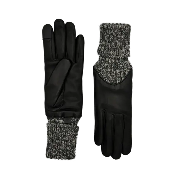 AGNELLE Cecilia Leather Gloves With Knitted Cuff - Tnoir/gris Chine