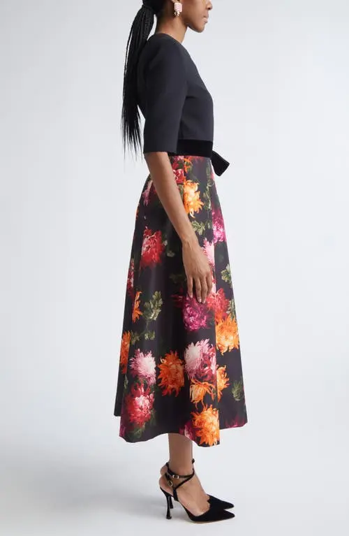 Carolina Herrera Chrysanthemum Print Crepe Fit-and-flare Midi Dress - Black Multi