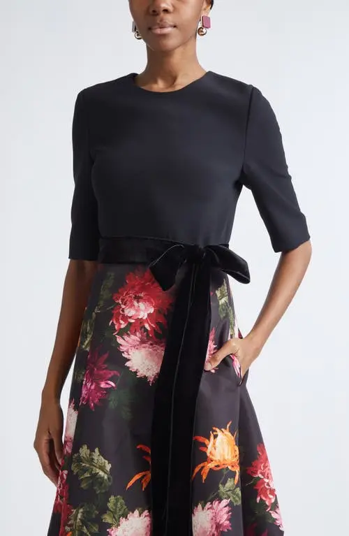 Carolina Herrera Chrysanthemum Print Crepe Fit-and-flare Midi Dress - Black Multi