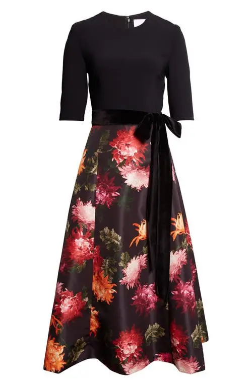 Carolina Herrera Chrysanthemum Print Crepe Fit-and-flare Midi Dress - Black Multi