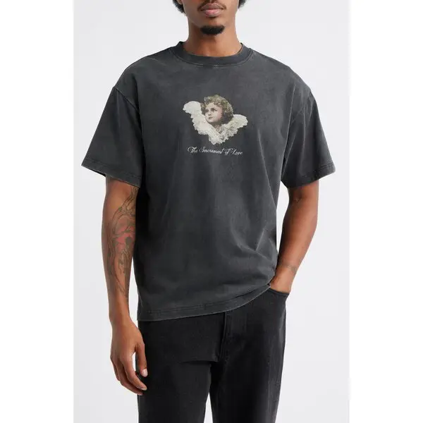 ID SUPPLY CO Floral Cherub Graphic T-shirt - Washed Black