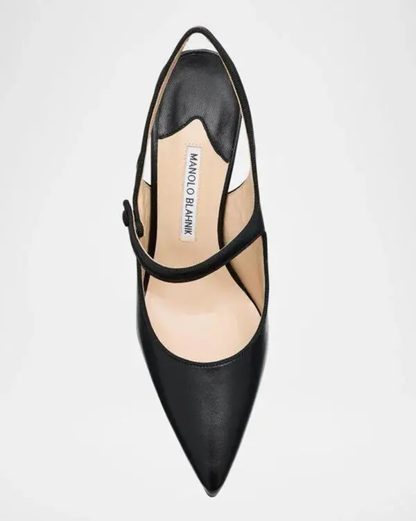 Manolo Blahnik Camparisli Leather Slingback Pumps - Black