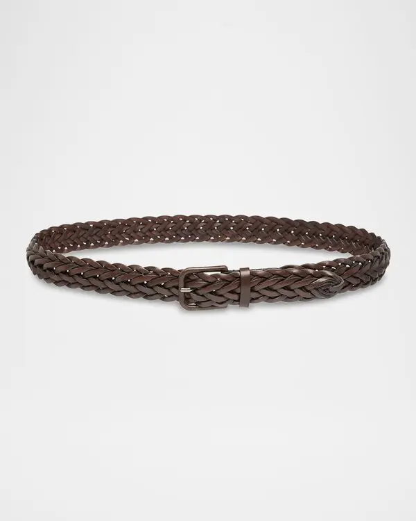 Giorgio Armani Braided Leather Belt With Covered-buckle - Brown