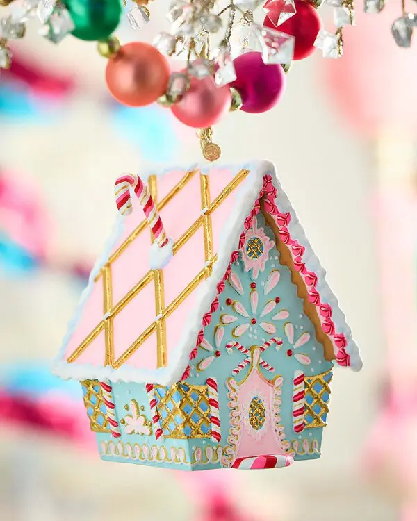 GLITTERVILLE Rainbow Gingerbread Cottage Christmas Ornament, Blue - One-color