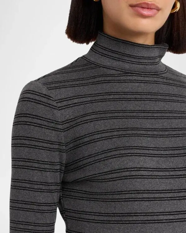 Veronica Beard Nate Striped Ribbed Mock-neck Top