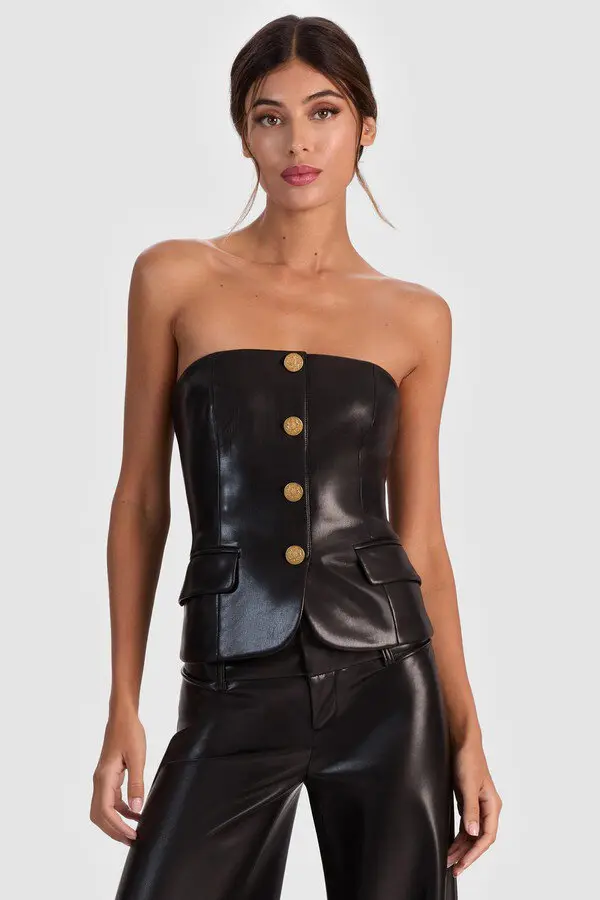 Alice + Olivia Madison Vegan Leather Bustier Top