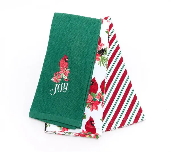 IN THE KITCHEN WITH DAVID S/3 Holiday Joy Theme Printed Towels - One-color