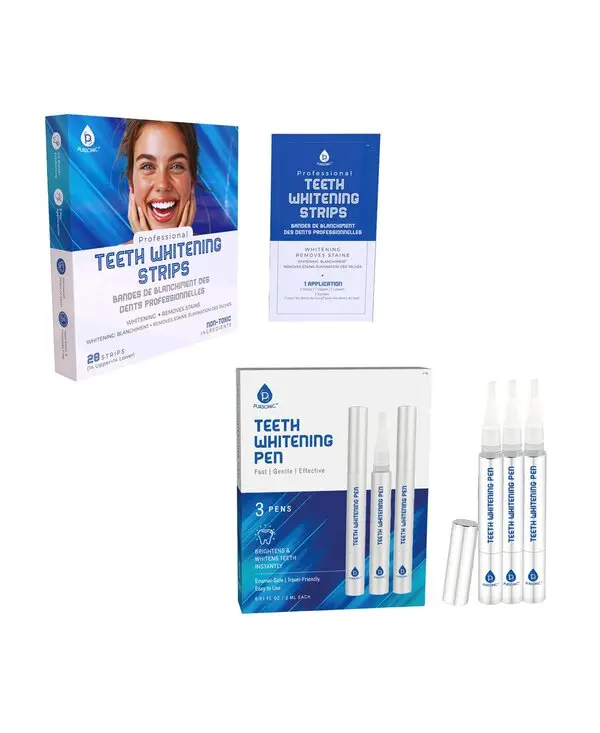 PURSONIC Teeth Whitening Essentials Bundle – Whitening Pens + Professional Whitening Strips - White