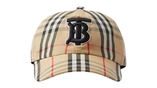 Burberry Tb Logo Monogram Cap - Beige Vintage Check