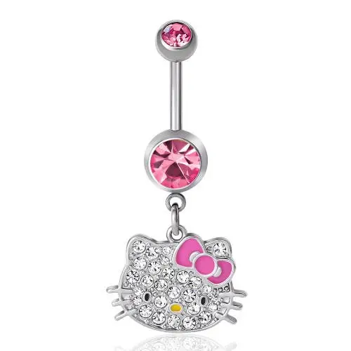 HELLO KITTY 14g Stainless Steel Belly Button Ring - Silver
