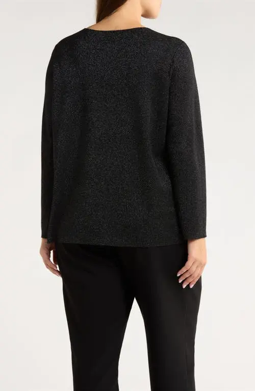 Eileen Fisher Metallic Shimmer Wool Blend Crewneck Sweater