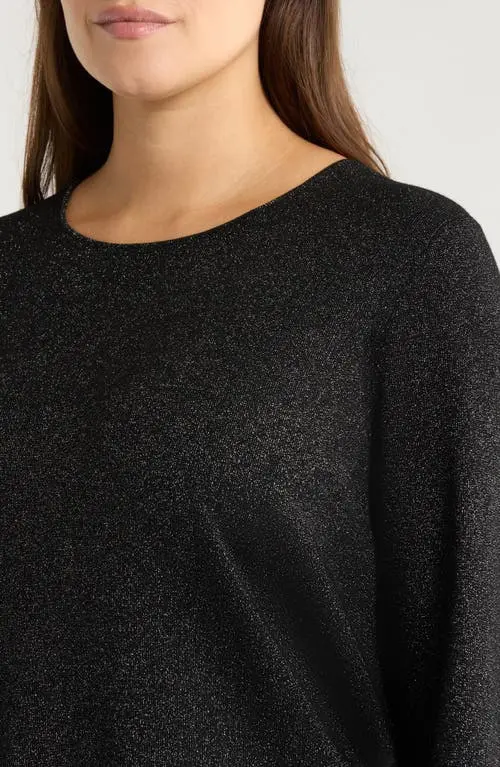 Eileen Fisher Metallic Shimmer Wool Blend Crewneck Sweater