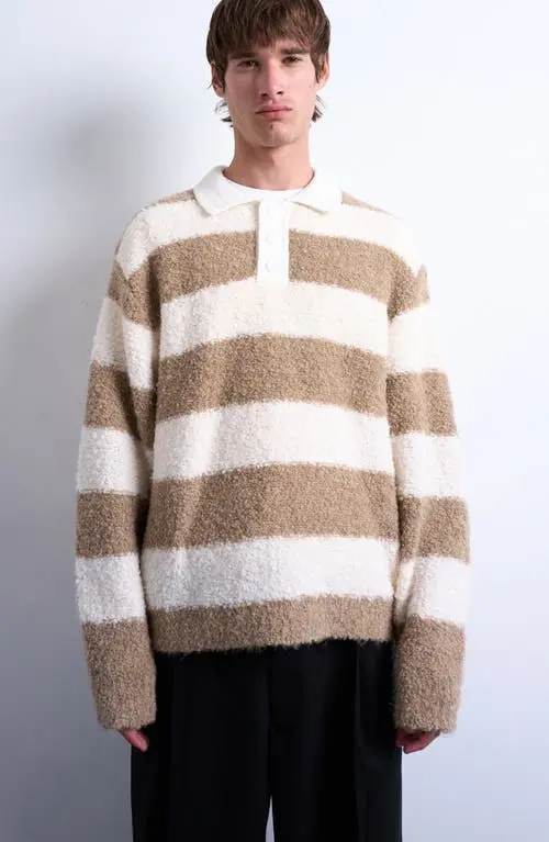 Topman Striped Bouclé Polo Sweater