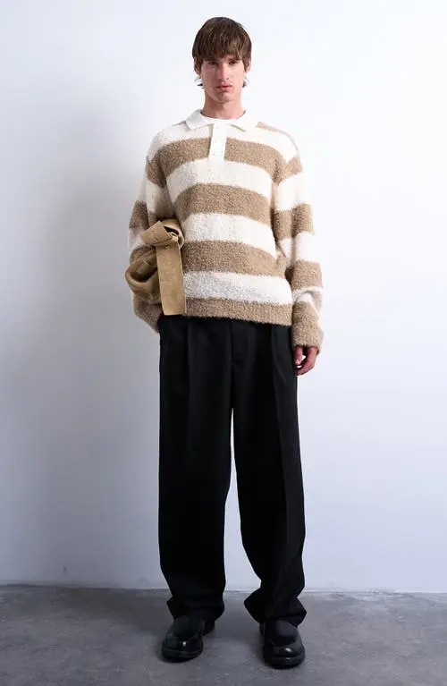 Topman Striped Bouclé Polo Sweater