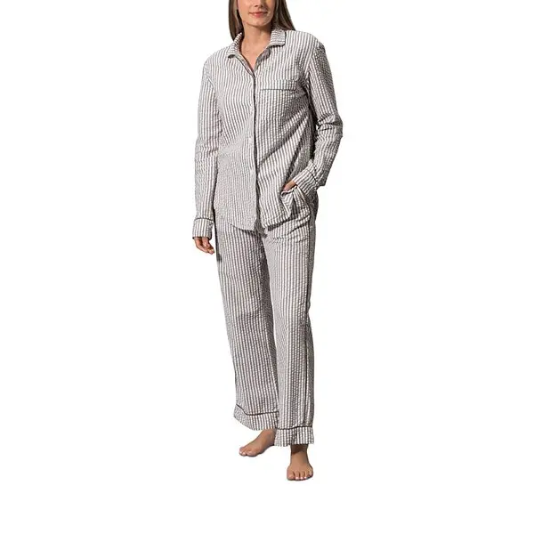 MATOUK Matteo Striped Seersucker Pajama Set - Bark
