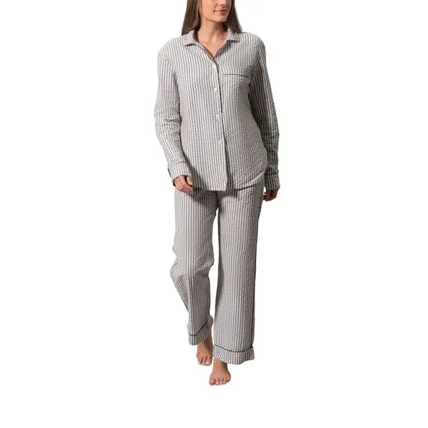 MATOUK Matteo Striped Seersucker Pajama Set - Bark