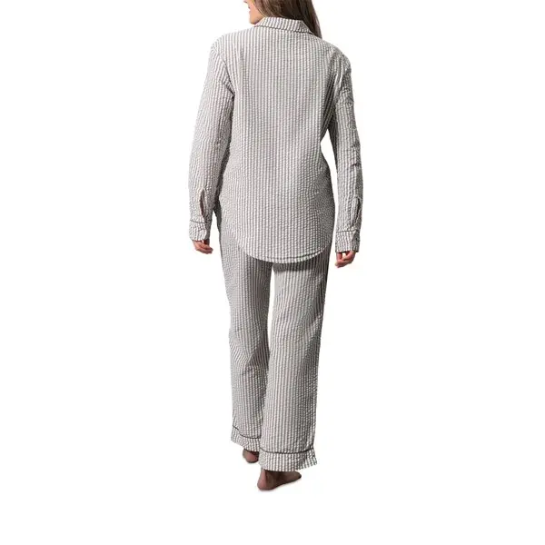 MATOUK Matteo Striped Seersucker Pajama Set - Bark