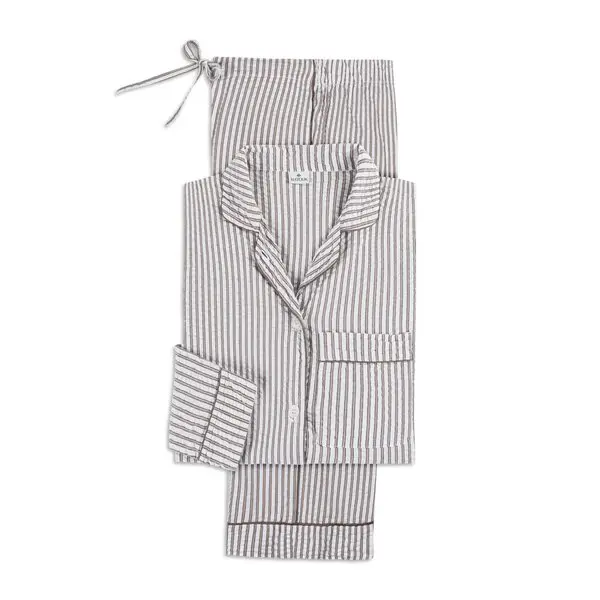 MATOUK Matteo Striped Seersucker Pajama Set - Bark