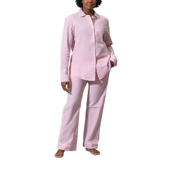 MATOUK Matteo Striped Seersucker Pajama Set - Peony