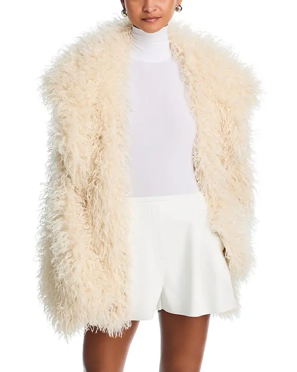 Norma Kamali Single Breasted Faux Fur Coat - Cream