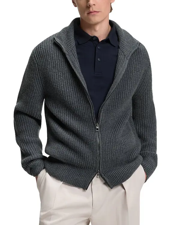 BOSS X Beckham Hilustre Ribbed Zip Front Sweater
