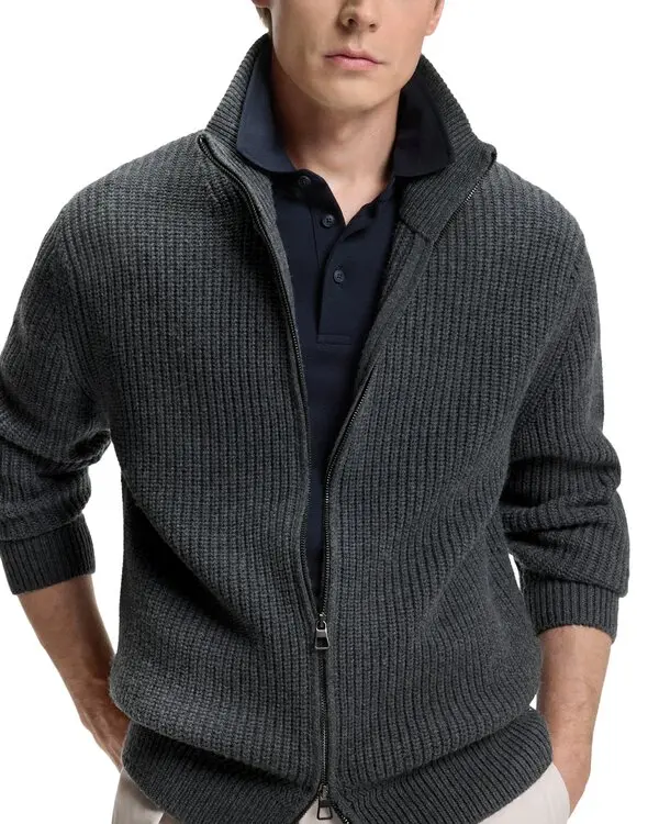 BOSS X Beckham Hilustre Ribbed Zip Front Sweater