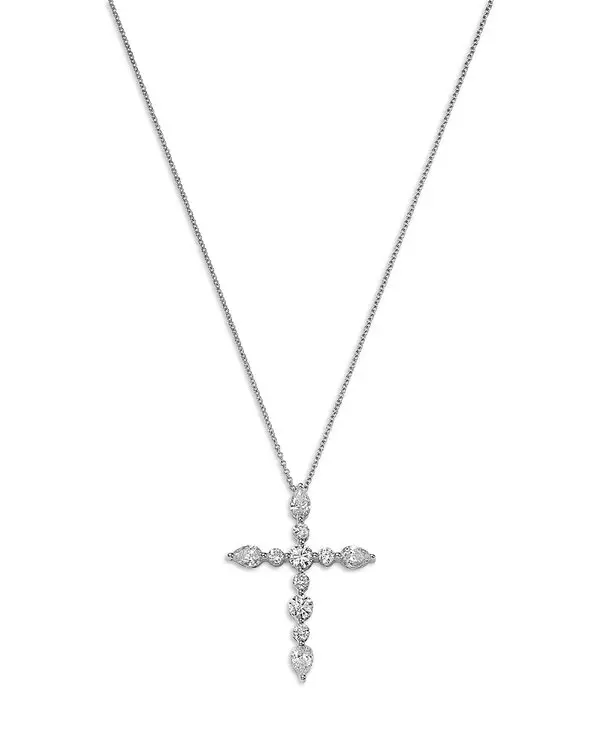 Bloomingdale'S 14k 1.50 Tcw Lab Grown Diamond Cross Pendant Necklace - White Gold