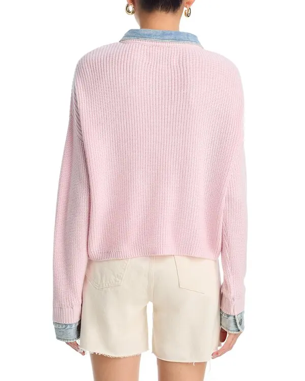 Vintage Havana Denim Trim Sweater - Pink
