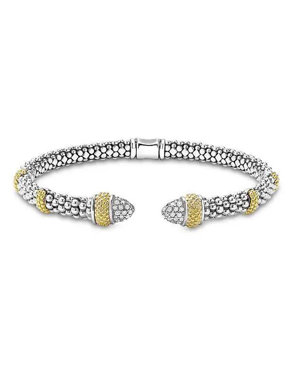 Lagos 18k Yellow Gold & Sterling Diamond Cuff Bracelet - Silver
