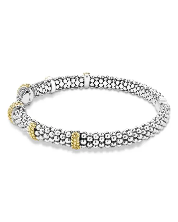 Lagos 18k Yellow Gold & Sterling Diamond Cuff Bracelet - Silver