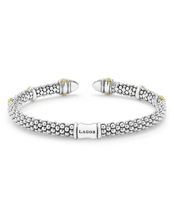 Lagos 18k Yellow Gold & Sterling Diamond Cuff Bracelet - Silver