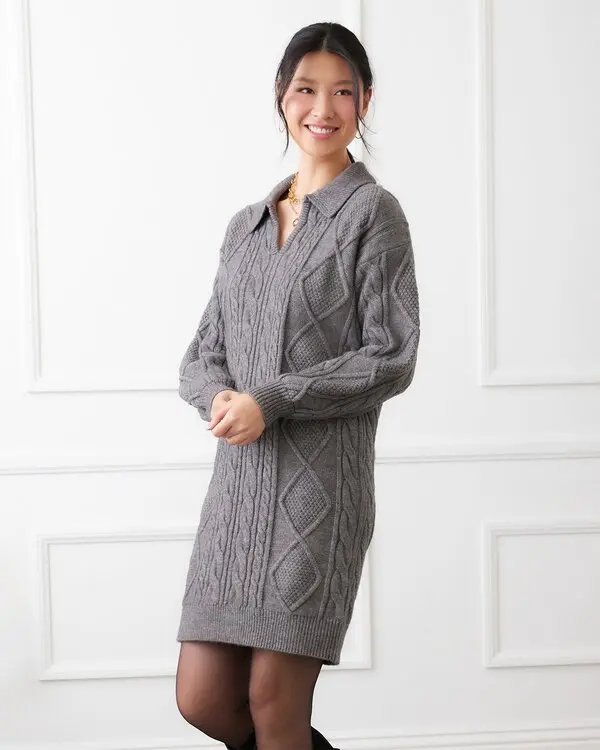 slim fit dress slacks Merino wool knitted turtleneck sweater long dress SANA