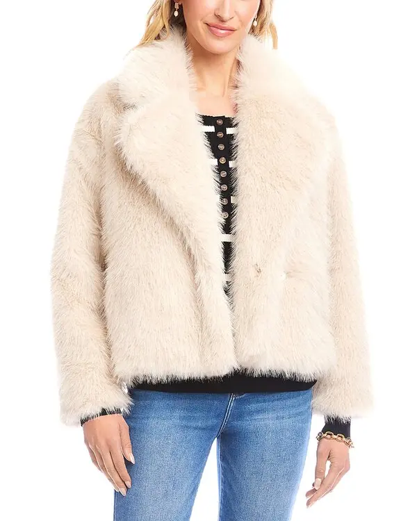 Karen Kane Cropped Faux Fur Jacket - Stone