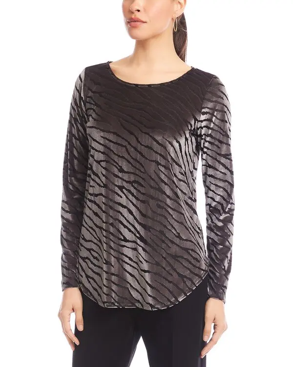 Karen Kane Velvet Burnout Shirttail Top - Zebra