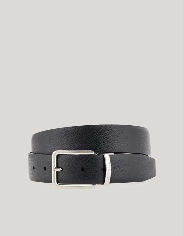 Canali Smooth And Palmellato Calfskin Belt - Black